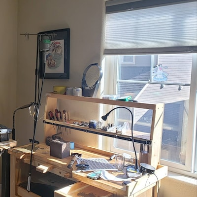 Deluxe Solid Wooden Jewelers Bench Set With Mountable Storage Shelf ...