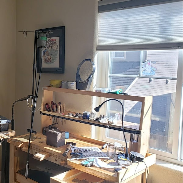 Deluxe Solid Wooden Jewelers Bench Set With Mountable Storage Shelf ...