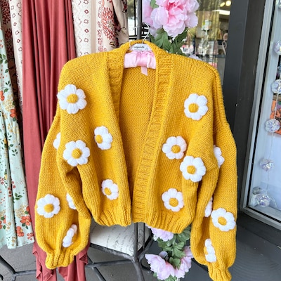 Daisy Cardigan Handmade Cardigan for Women Daisy Knit Jacket Oversized ...
