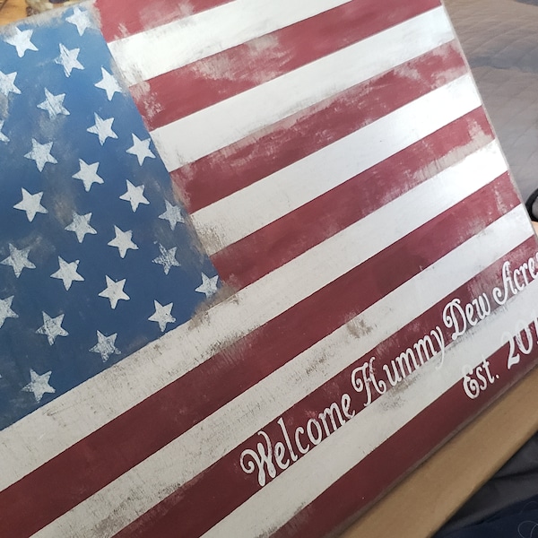 Rustic Personalized American Flag Family Plaque/americana Decor - Etsy