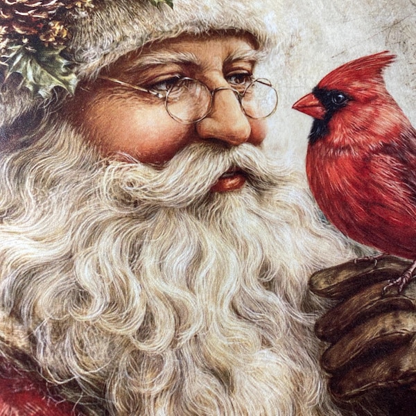 Decoupage Paper Santa With Cardinal Christmas Winter Art #662, Letter ...