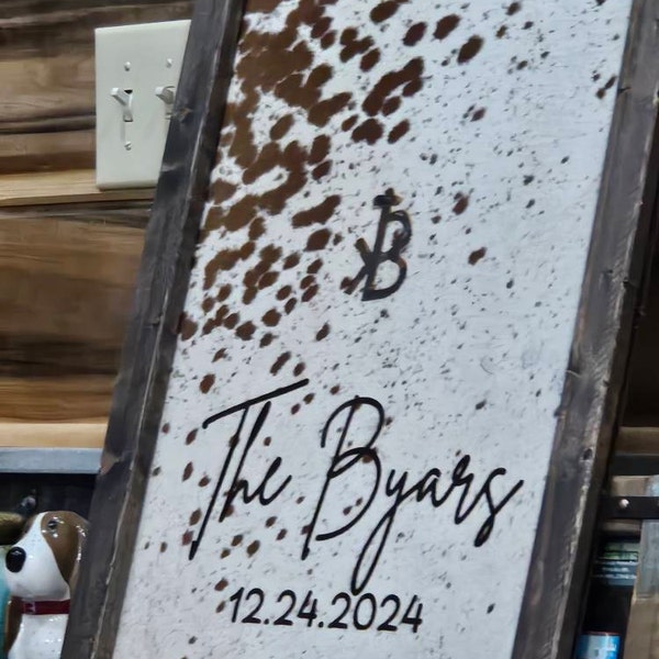 Genuine Cowhide Wedding Ceremony Branding Sign , Personalized Family ...