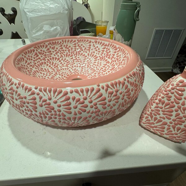 Pink Talavera Mirror//pink Wall Decor, Mexican Pottery, Wall Art, Pink ...