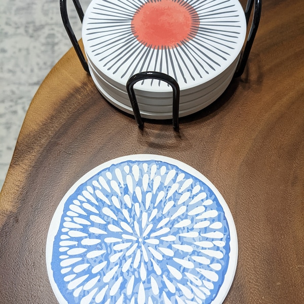 Set of 6 Drink Coasters Absorbing Round Ceramic Stone Coaster With Cork ...