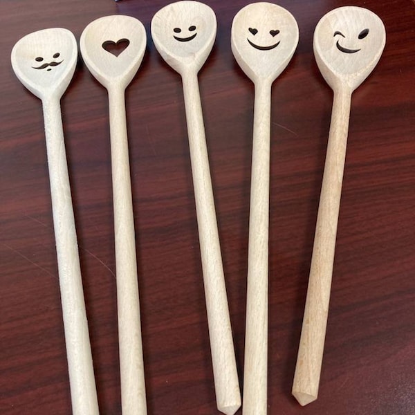 Funny Wooden Spoons With Faces - Handmade Wooden Spoon With Engraved Smiley, Heart-shaped ...