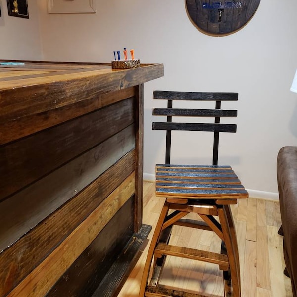 Whiskey Barrel Stave Bar Stools With Swivel Seats - Made Entirely of ...