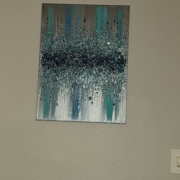 Glitter Glass Painting, Glitter Painting, Silver Glitter Art, Turquoise ...