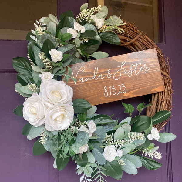 Everyday Year Long Wreath With Family Name, Custom Sign, Farmhouse ...