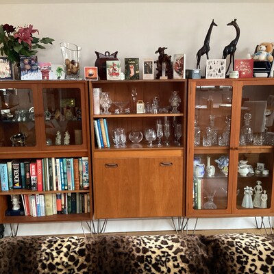 Vintage Mid Century Retro Nathan G Plan Bookcase Glass Fronted Display ...