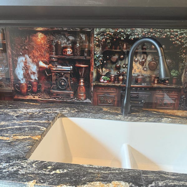 Rooster Tempered Glass Backsplash for Kitchen, Rustic Glass Backsplash ...