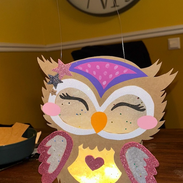 Eulen Laterne_Bastelvorlage_PDF/SVG/DXF_süße Glitzereule Laterne ...
