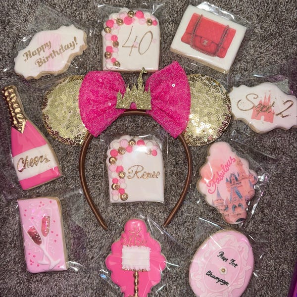 Champagne Birthday Decorated Cookies, Party Favors, Birthday Gift ...
