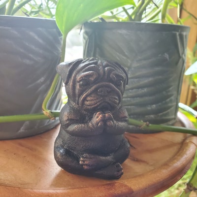 Bronze Budha Pug Yoga Meditation, Spiritual Office Decor, Birthday for ...