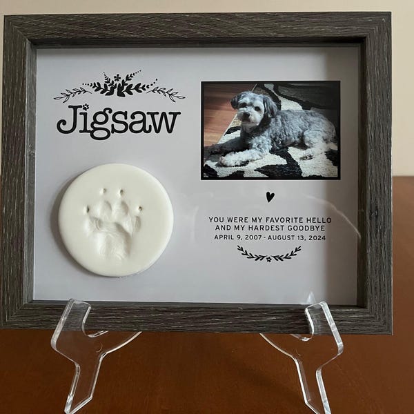 Pet Memorial Gift With Collar and Clay Paw Print Shadow Box, Clay Paw ...