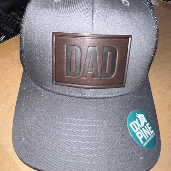 Dad Stamp Hat | Leather Patch Trucker Style Hats | Gift for Dad ...