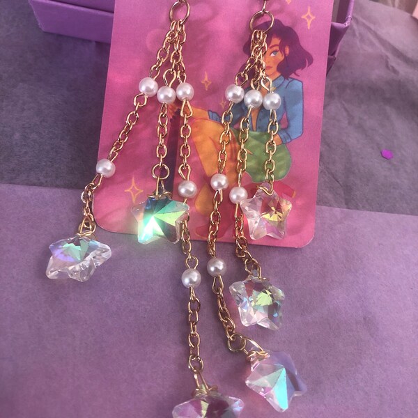 Handmade Earrings Shooting Star Dangle Drop Chain Earrings Luminescent ...