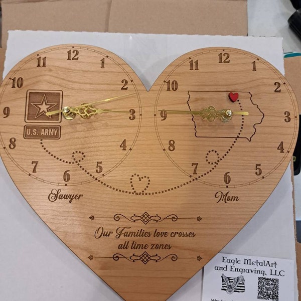 Personalized Dual Time Zone Clock: Laser Engraved Hardwood Wall Decor ...