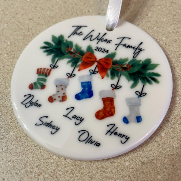 Personalized Family of 4 Ornament, Custom Family Stocking Ornament With ...