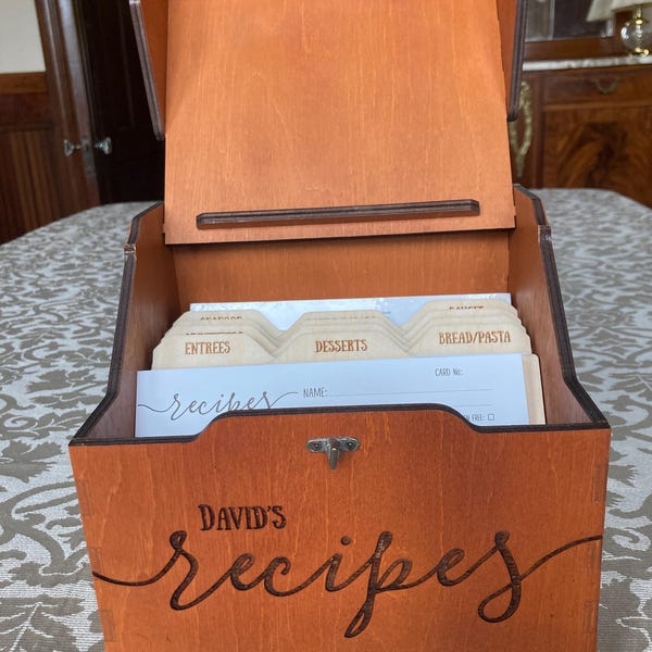 Custom Engraved Recipe Box With Dividers Personalized Recipe Card Box ...