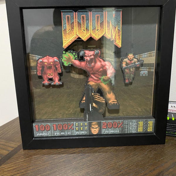 Doom 3D Shadow Box, 8x8, Classic PC Game Art, Doom Guy With Shotgun - Etsy