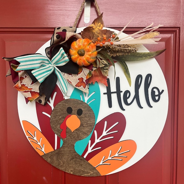 Turkey Door Hanger Front Door Decor, Thanksgiving Door Hanger, Turkey ...