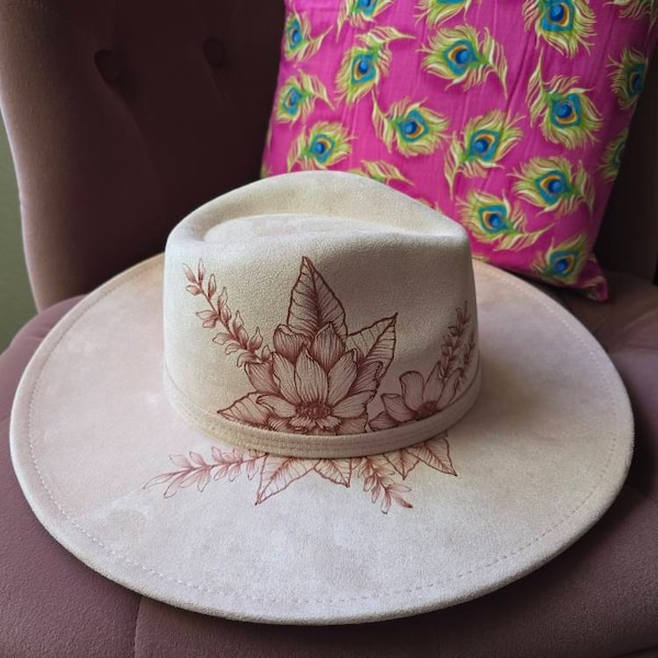Black Moon Phases Painted Hat Suede Hat Rancher Hat Ladies Western Hat ...