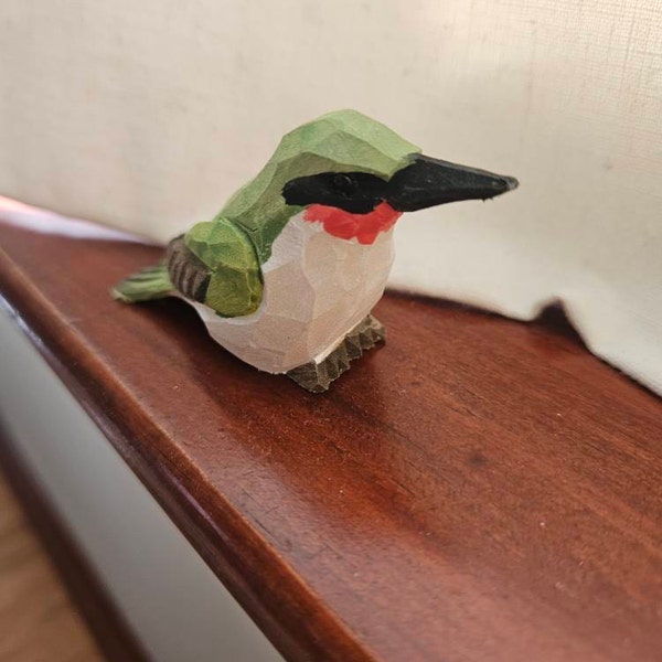 Hummingbird Wooden Figurine Ruby-throated Gift Decoration Handmade Bird ...