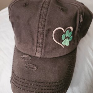 Paw Print Hat Distressed Baseball Cap OR Ponytail Hat Dog Mama Dog Mom ...