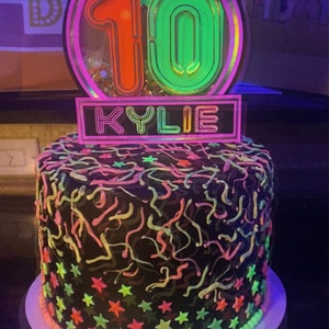 Neon Theme Cake Topper Personalized Cake Topper Glow in the Dark Theme ...