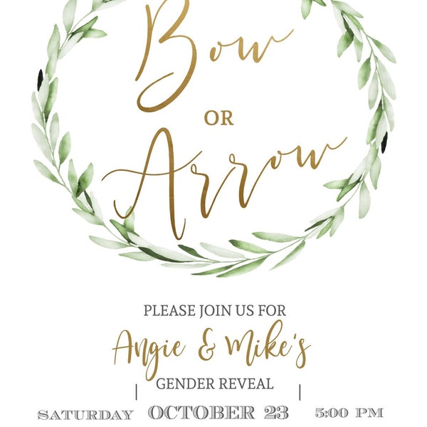 Greenery Gender Reveal Invitation, Printable Baby Gender Reveal Invite ...