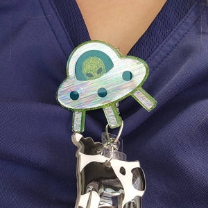 The Original UFO Alien Cow Abduction Funny Retractable Badge Reel Glow ...