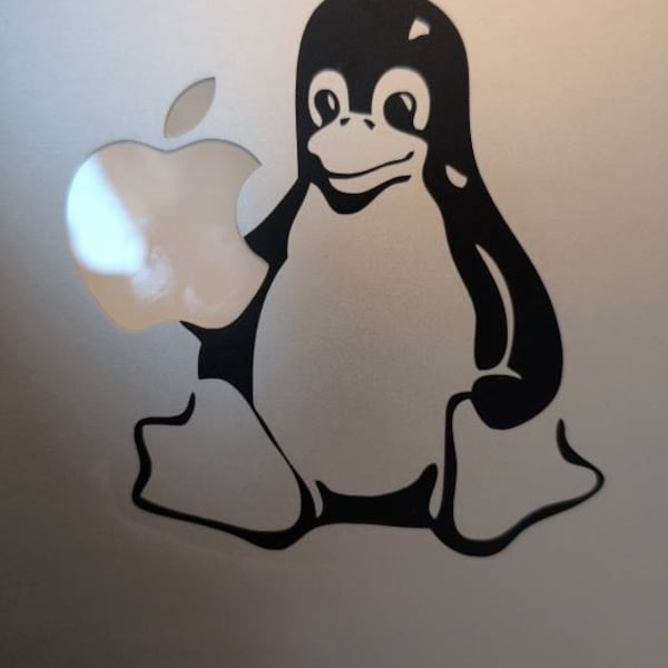 Penguin Bites the Apple MacBook Sticker Linux Tux Decal - Fits Both Old ...