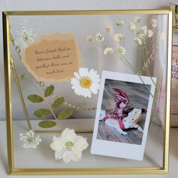 Pressed Flower Picture Frame and Custom Message Gold Hanging Frame ...