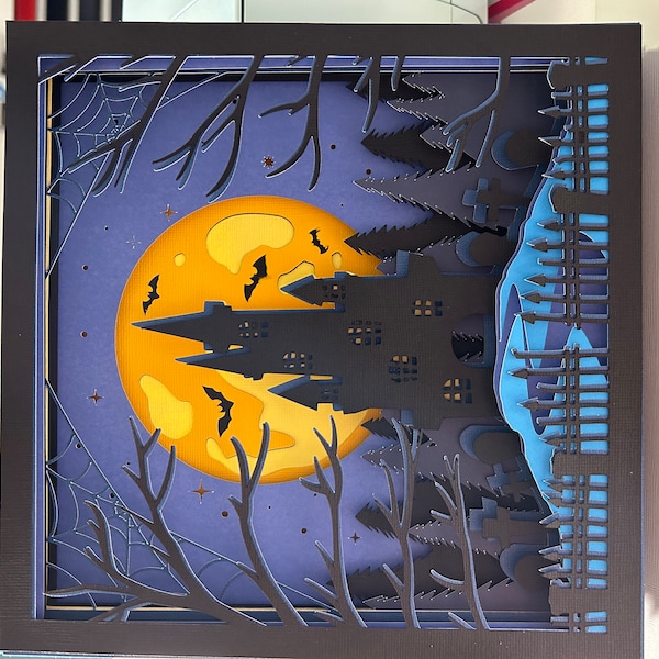 3D Haunted House Shadow Box, Halloween SVG, Full Moon Shadow Box ...