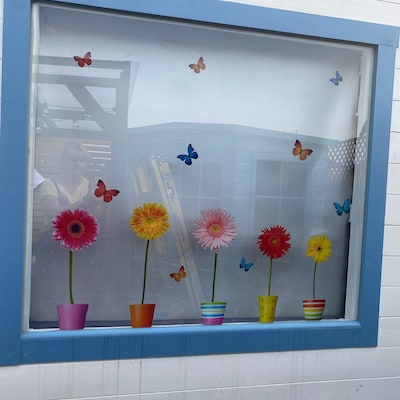 Flower Pots Window Stickers 10 Individual Colourful Flowers in Pots ...