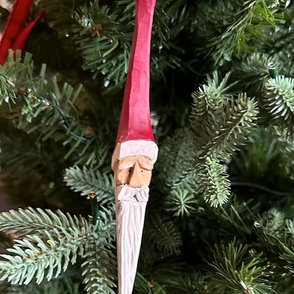 Hand Carved Wooden Folk Art Triangle Santa Claus Figure - Etsy