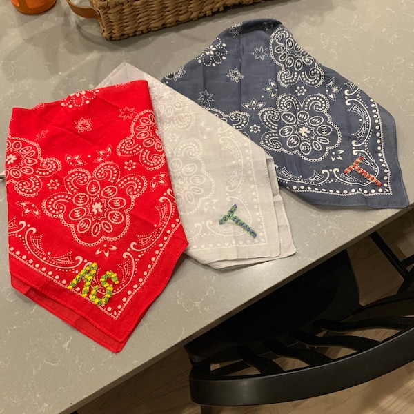 Monogrammed Bandana (hand Embroidered) | Group Gift | Multiple Colors ...
