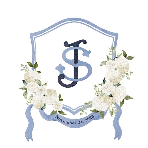Watercolor Wedding Crest, Personalized Monogram Crest, Digital Download Wedding Crest, Wedding ...
