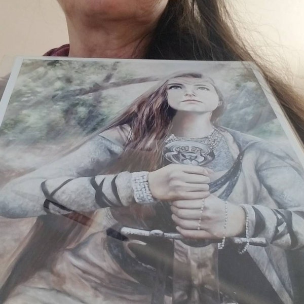 ORIGINAL OIL Warrior Princess With Sward Looking up to Heaven Prophetic ...