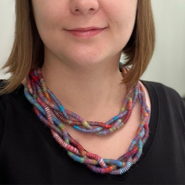 Hand Woven Colorful Rope Necklace, Braided Multicolor Statement ...