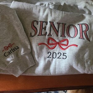 Embroidered Senior Sweatshirt, Coquette Bow, Customized Grad Gift ...