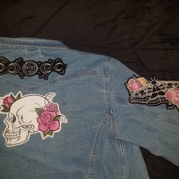 Human Skull Flowers Gothic Dire Blooms Iron on Embroidery Patch ...