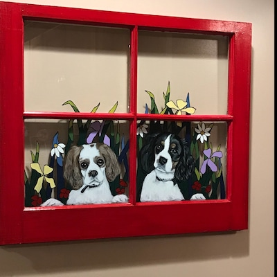 Custom Pet Portrait, Painted Window, Rescue Dogs, Wall Hanging, Painted ...