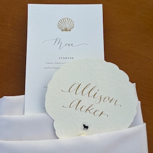 Hand-lettered Place Cards With Pressed Sea Shell Detailing and Pearl ...