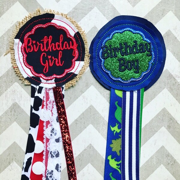 DIGITAL ITEM: ITH Birthday Ribbon Badge Embroidery Designs Boy and Girl ...