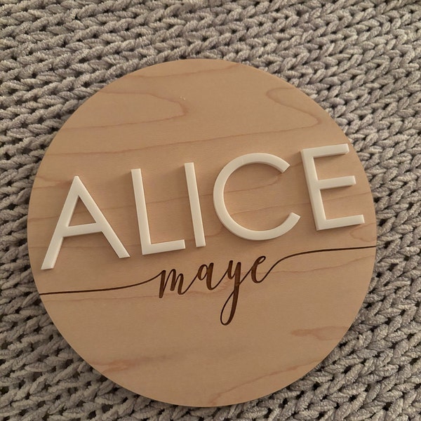 Personalized 3D Baby Name Disc/ Wooden Baby Disc / Baby Announcement ...