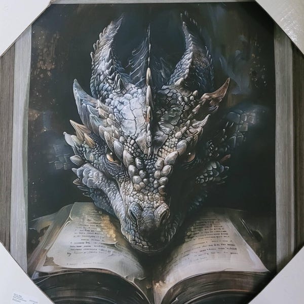 Large Book Dragon Painting, Art Print Poster, Gothic, Fantasy Wall ...