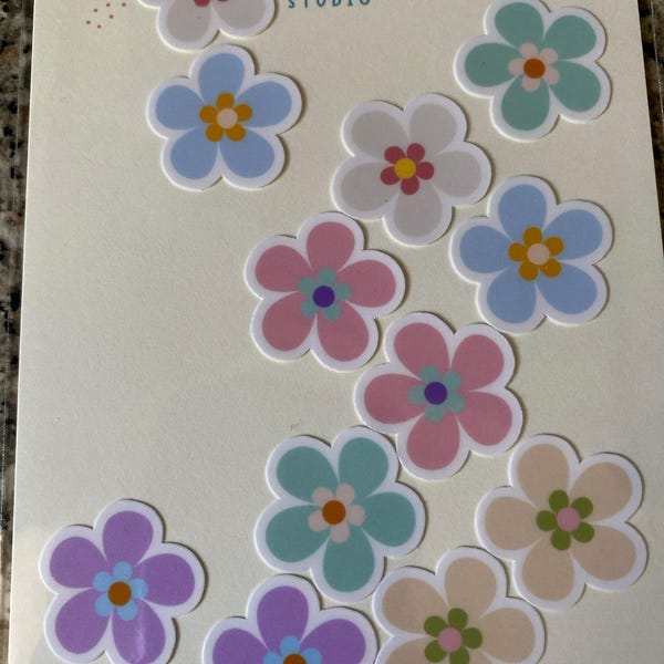 Pastel Flowers Vinyl Sticker Set of 6, Flower Pack, 1" 1.5"or 2 ...