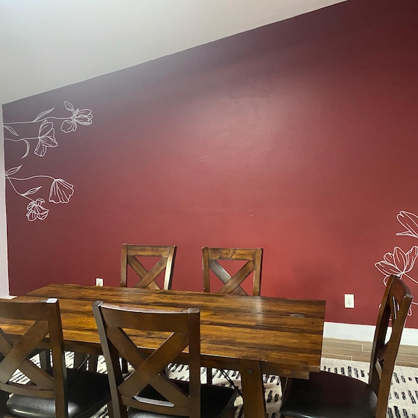 Minimal Line Art Flower Corner Wall Decals – Modern Floral Accent Wall ...