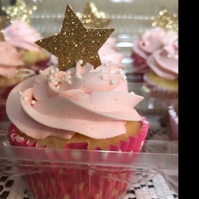 Glitter Twinkle Star Cupcake Toppers, Baby Shower Picks, Pink Star ...